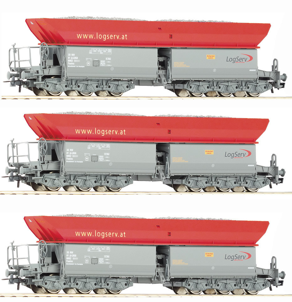 Roco 67154 - 3 piece set: Self-unloading hopper wagons, Logserv