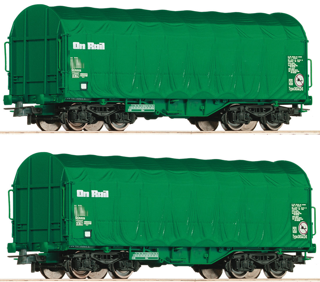 Roco 76049 - 2 piece set: Slide Tarpaul Wagons, On Rail