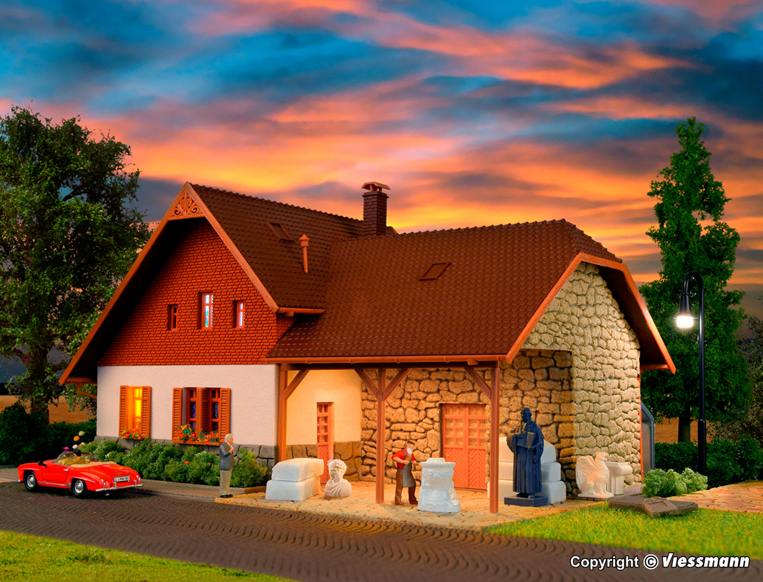 Vollmer 48280 - Stone carving house with LED lighting and stone art